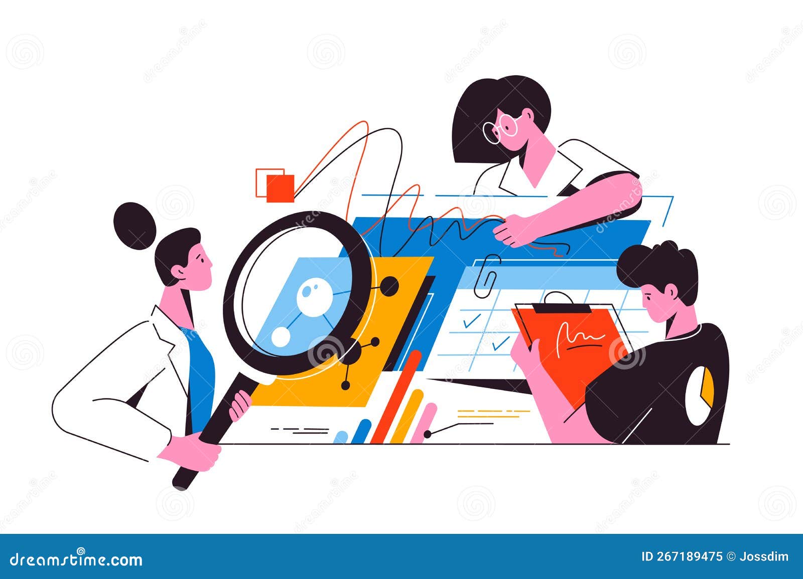 Teamwork Review Data Do Research Stock Vector - Illustration of ...