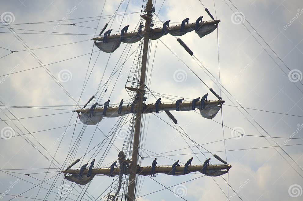 Teamwork on sailing ship editorial stock photo. Image of sails - 80421683