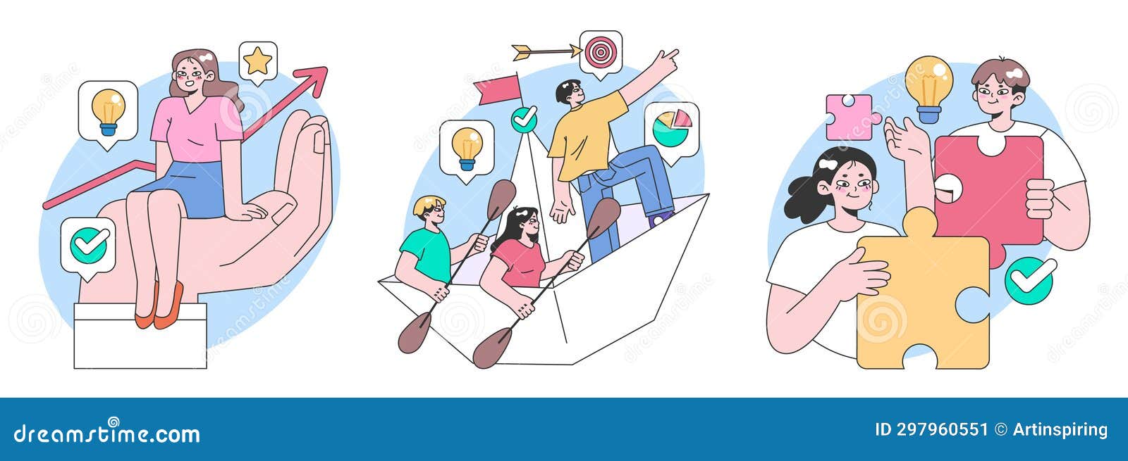 Teamwork Set. Flat Vector Illustration. Stock Illustration ...