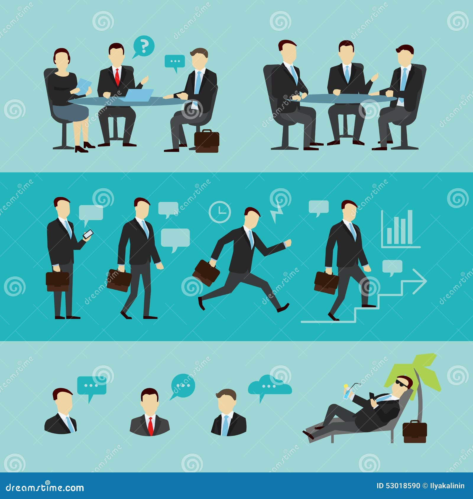 Teamwork Set, Interview. Vector Flat. Stock Vector - Illustration of ...