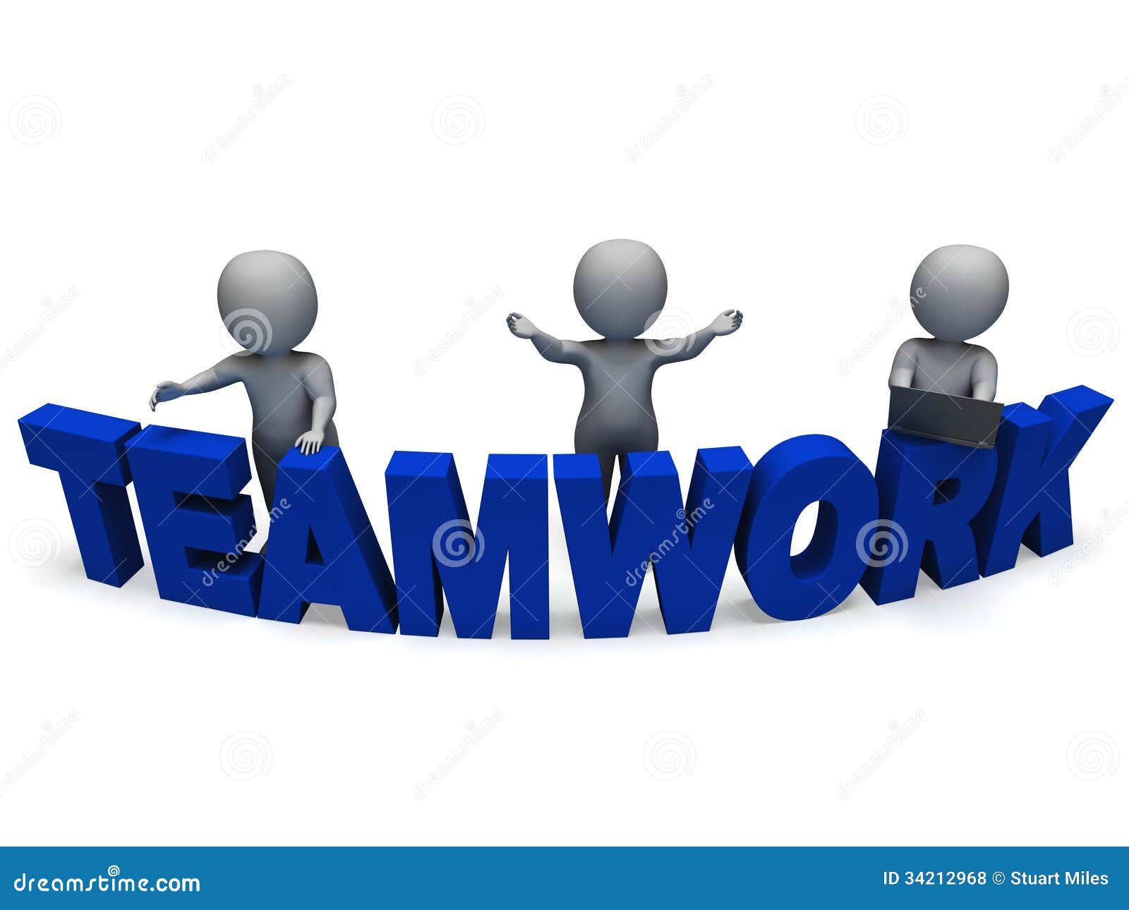 Teamwork Shows 3d Characters Working Together Stock Illustration ...