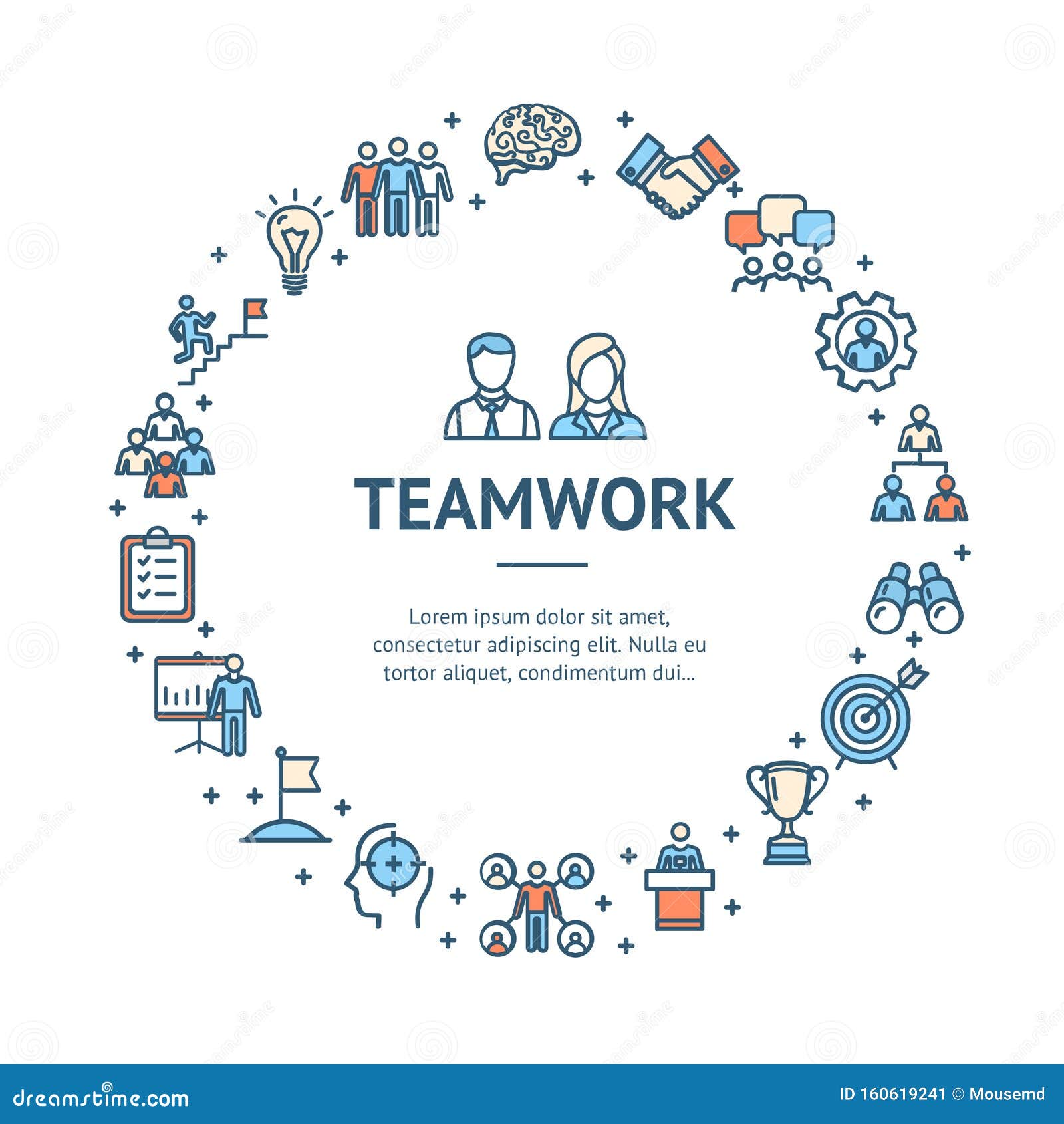 Teamwork Signs Round Design Template Thin Line Icon Concept. Vector ...
