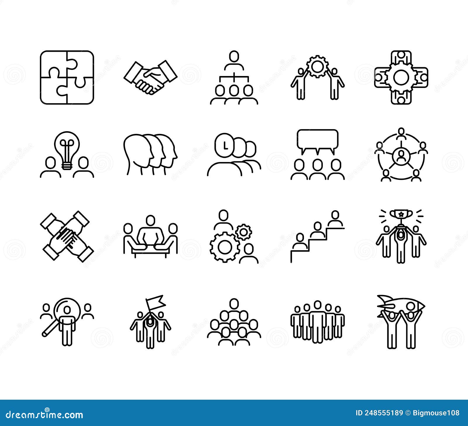 Teamwork Signs Thin Line Icons Set. Vector Stock Vector - Illustration ...