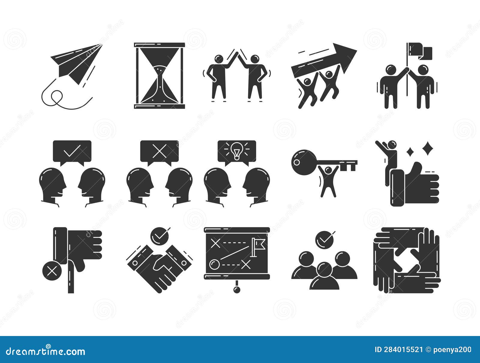 Teamwork Solid Icon Set. Contains Such Conference Meeting, Team Leader ...