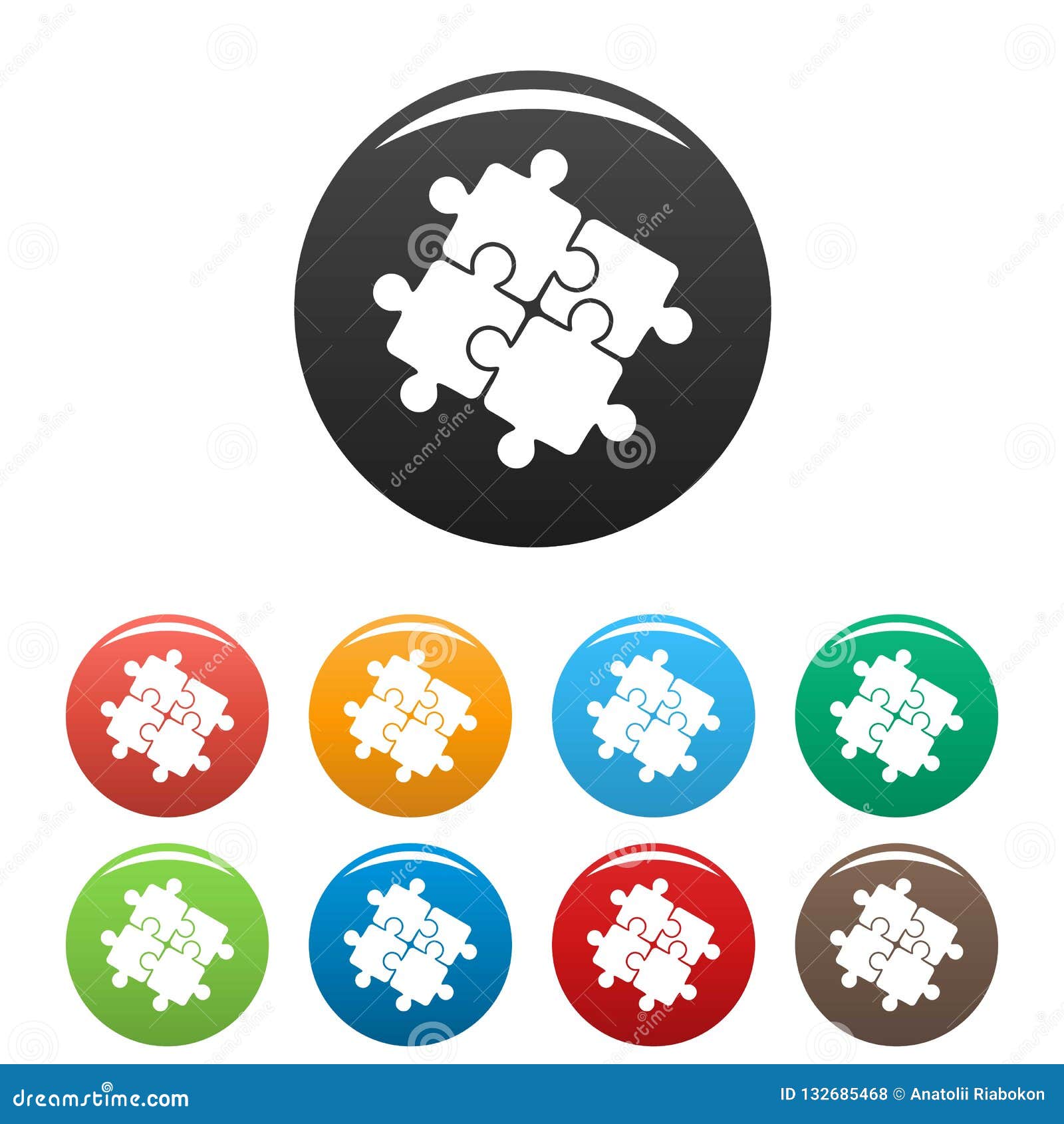 Teamwork Solution Puzzle Icons Set Color Stock Vector - Illustration of ...