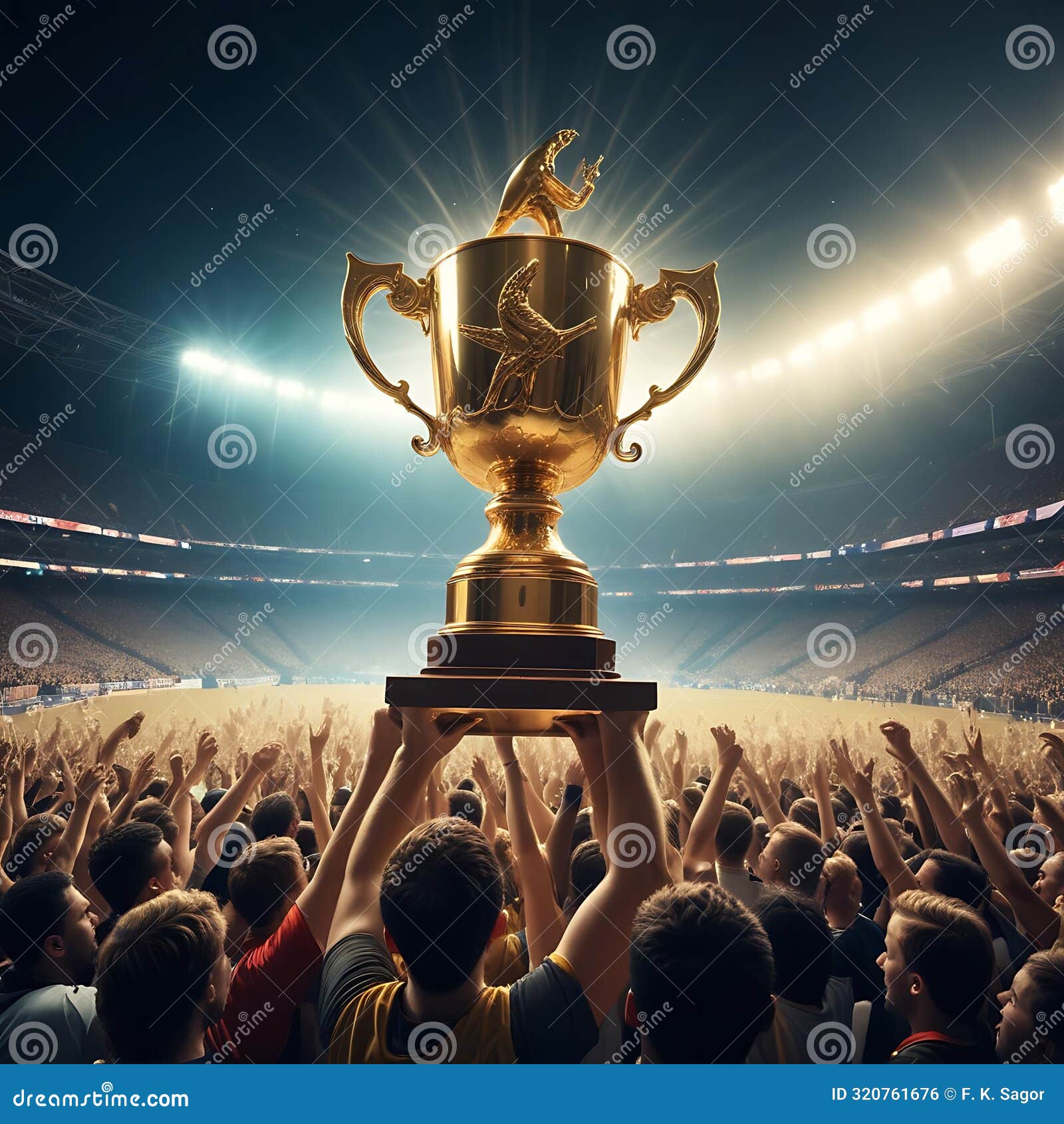 Teamwork Sports and Hands of People with a Trophy for the Winner Stock ...