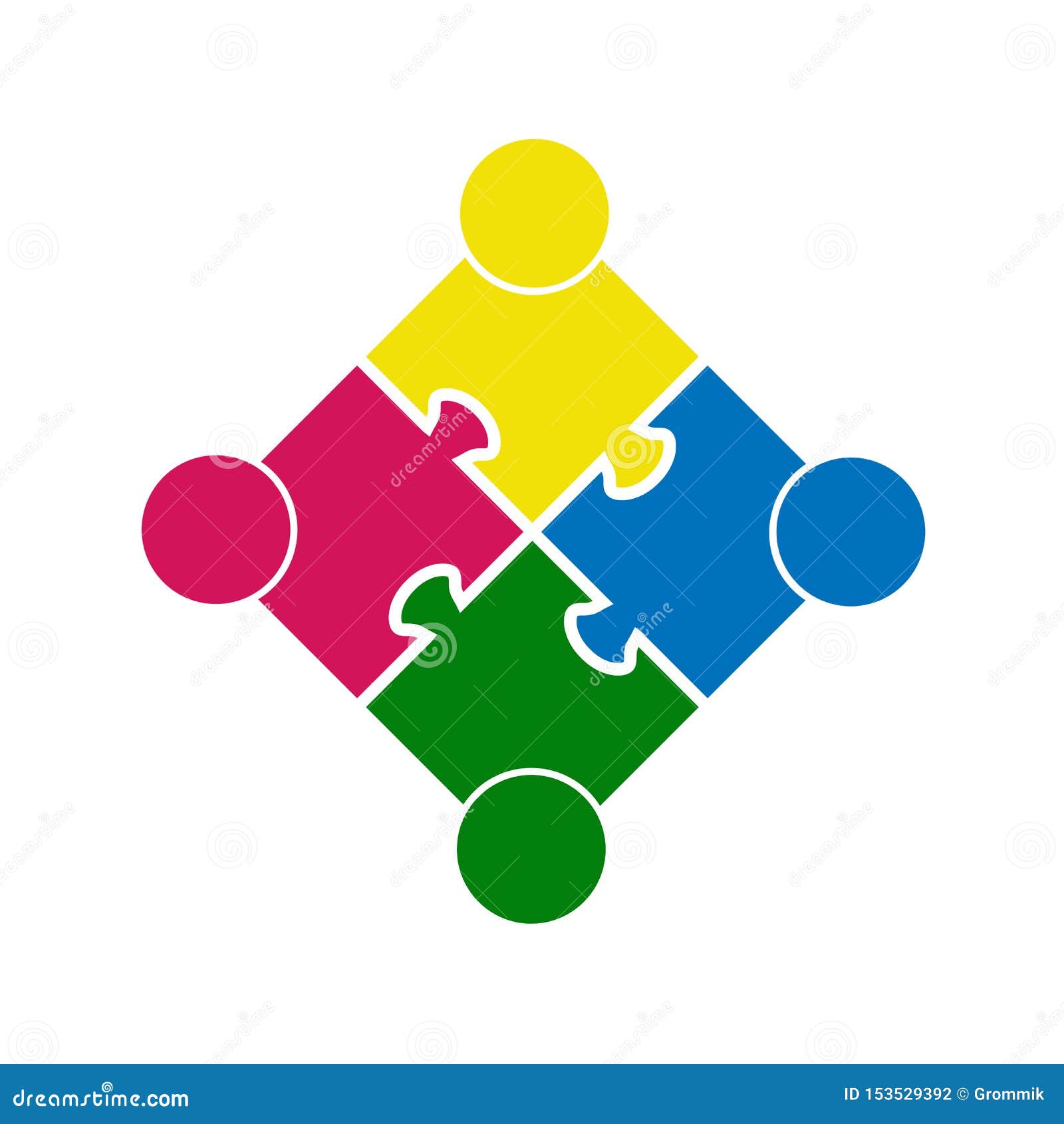 Teamwork. Square in the Form of a Puzzle of Four Parts Stock Vector ...