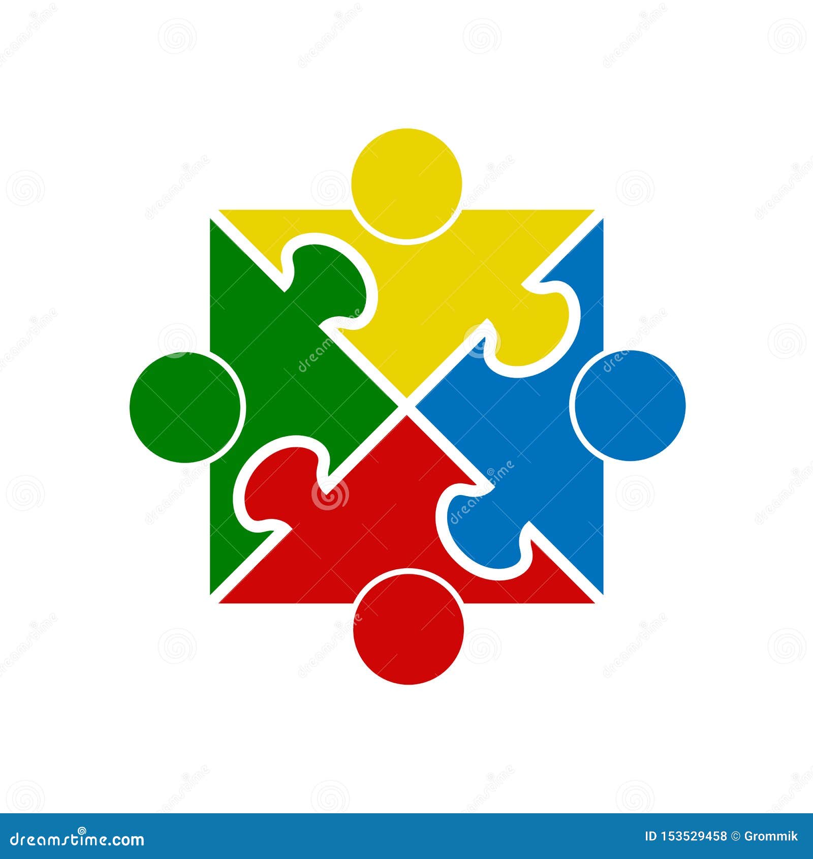 Teamwork. Square in the Form of a Puzzle of Four Parts Stock Vector ...