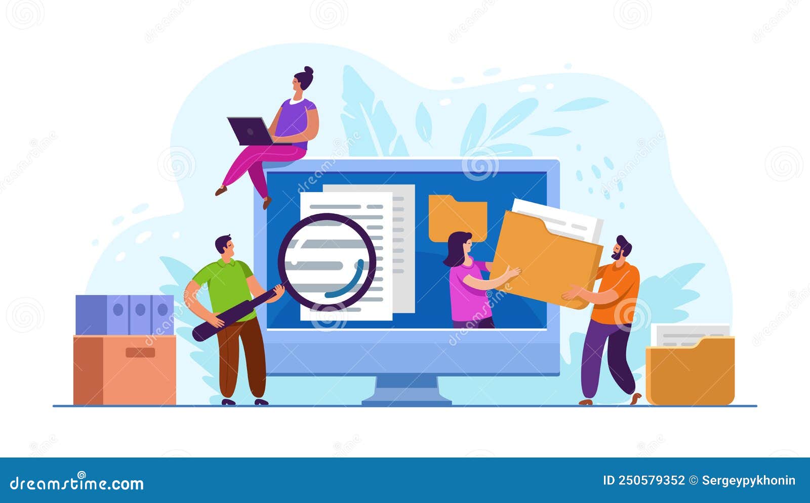 Source, Documents in Database Concept. Teamwork of Staff Creates File ...
