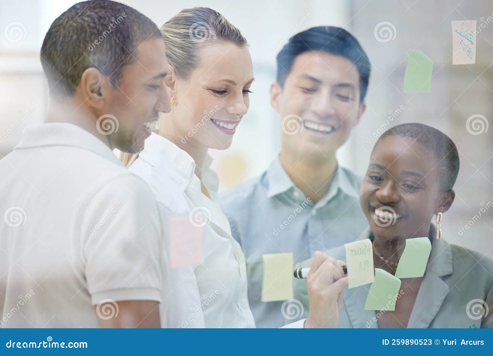 Teamwork, Sticky Note and Collaboration while Writing Idea and ...