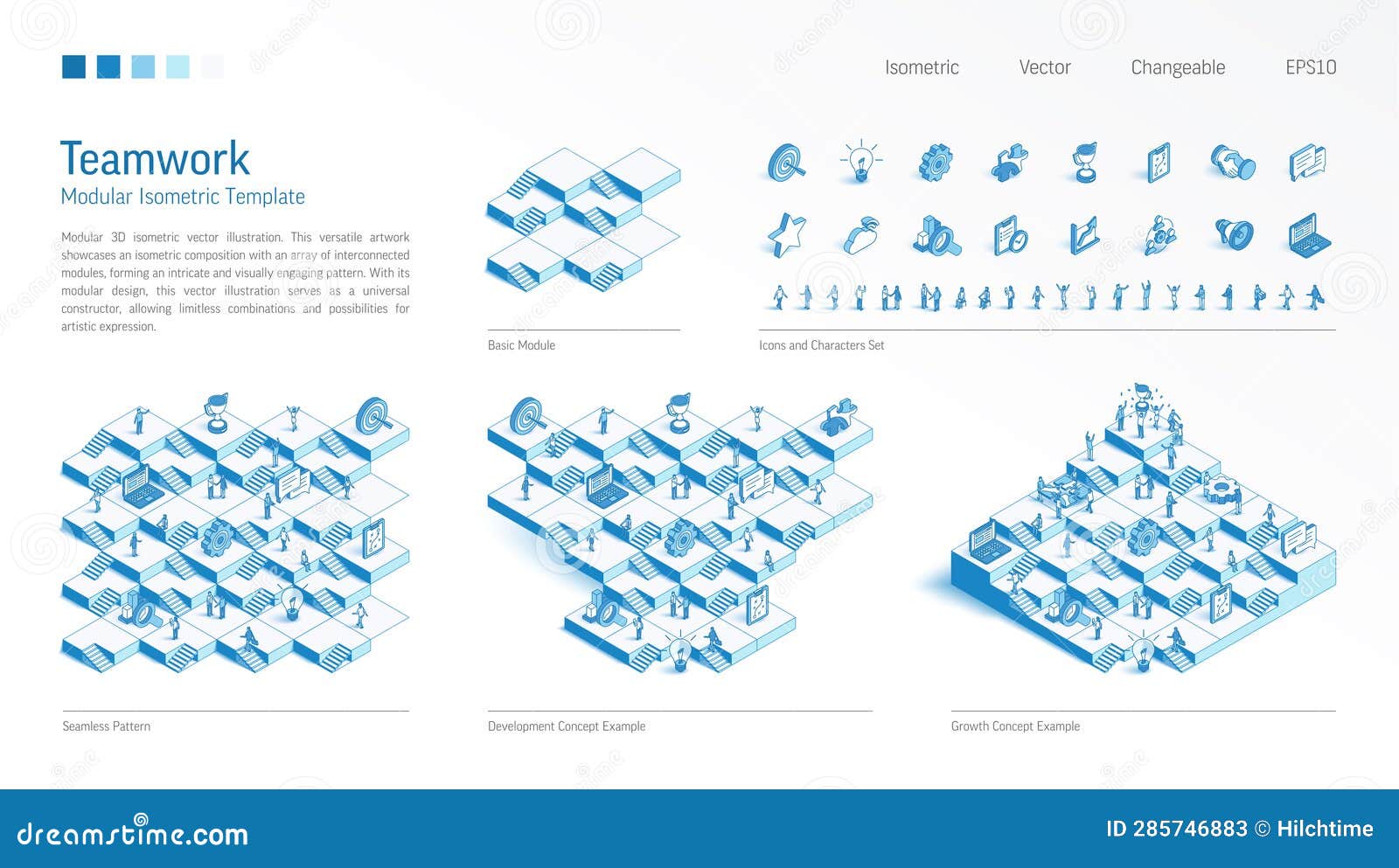 Teamwork Success, Office Work, Communication Modular Isometric ...