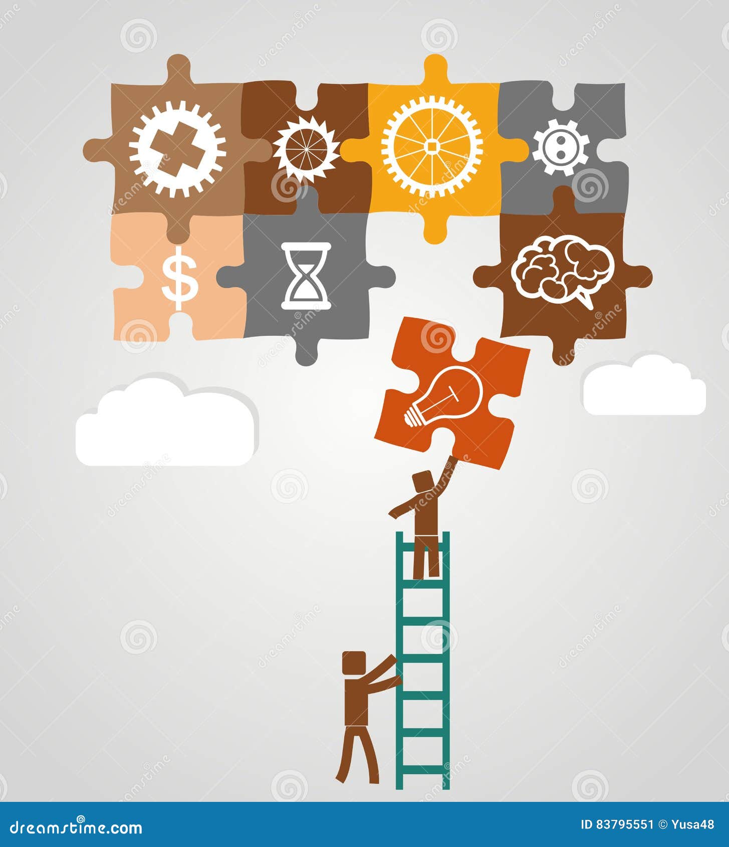 Teamwork Success - Workers Put Puzzle in To Place Stock Vector ...