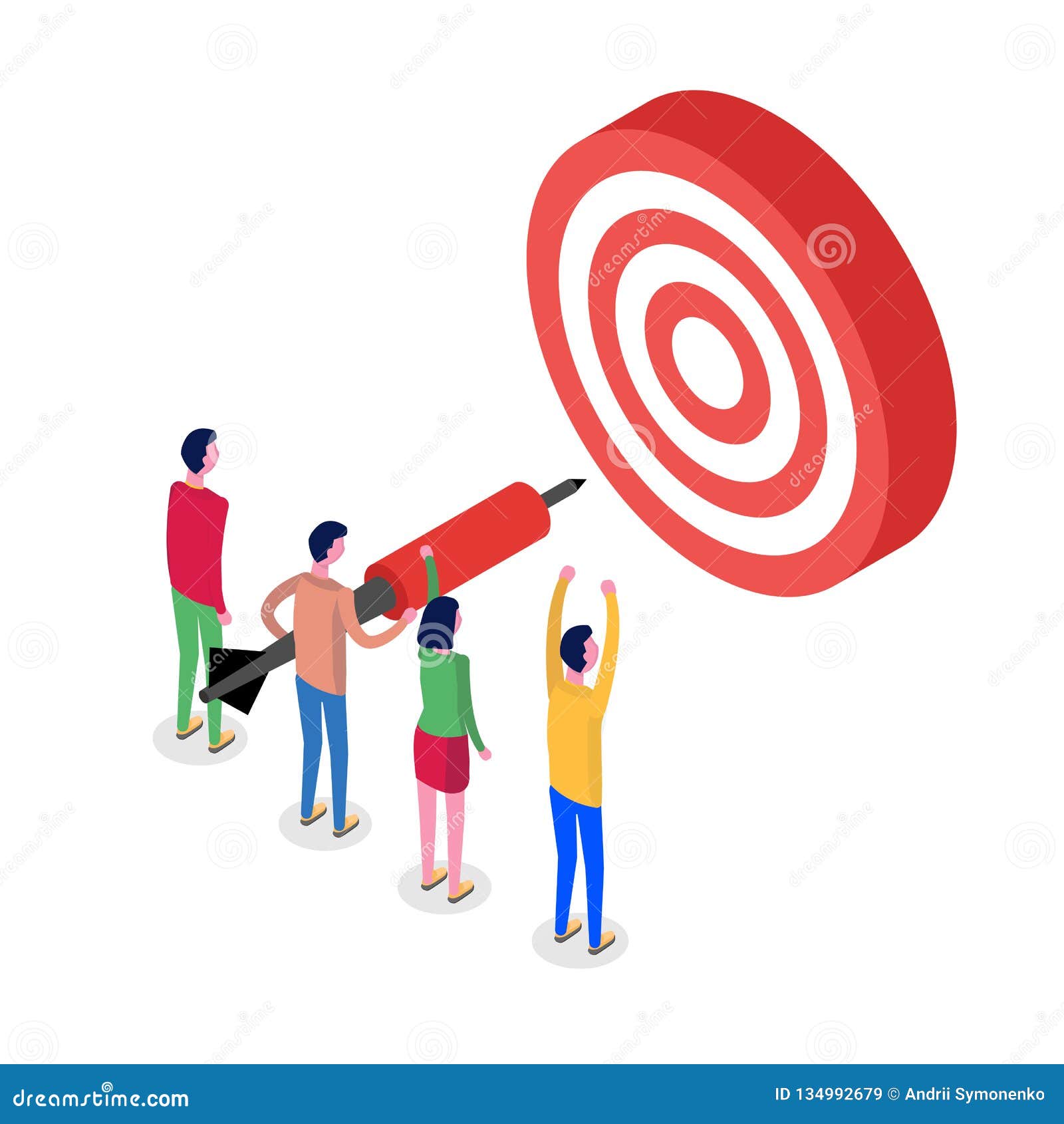Teamwork, Successful Goal Isometric Concept. Target and Arrow Stock ...
