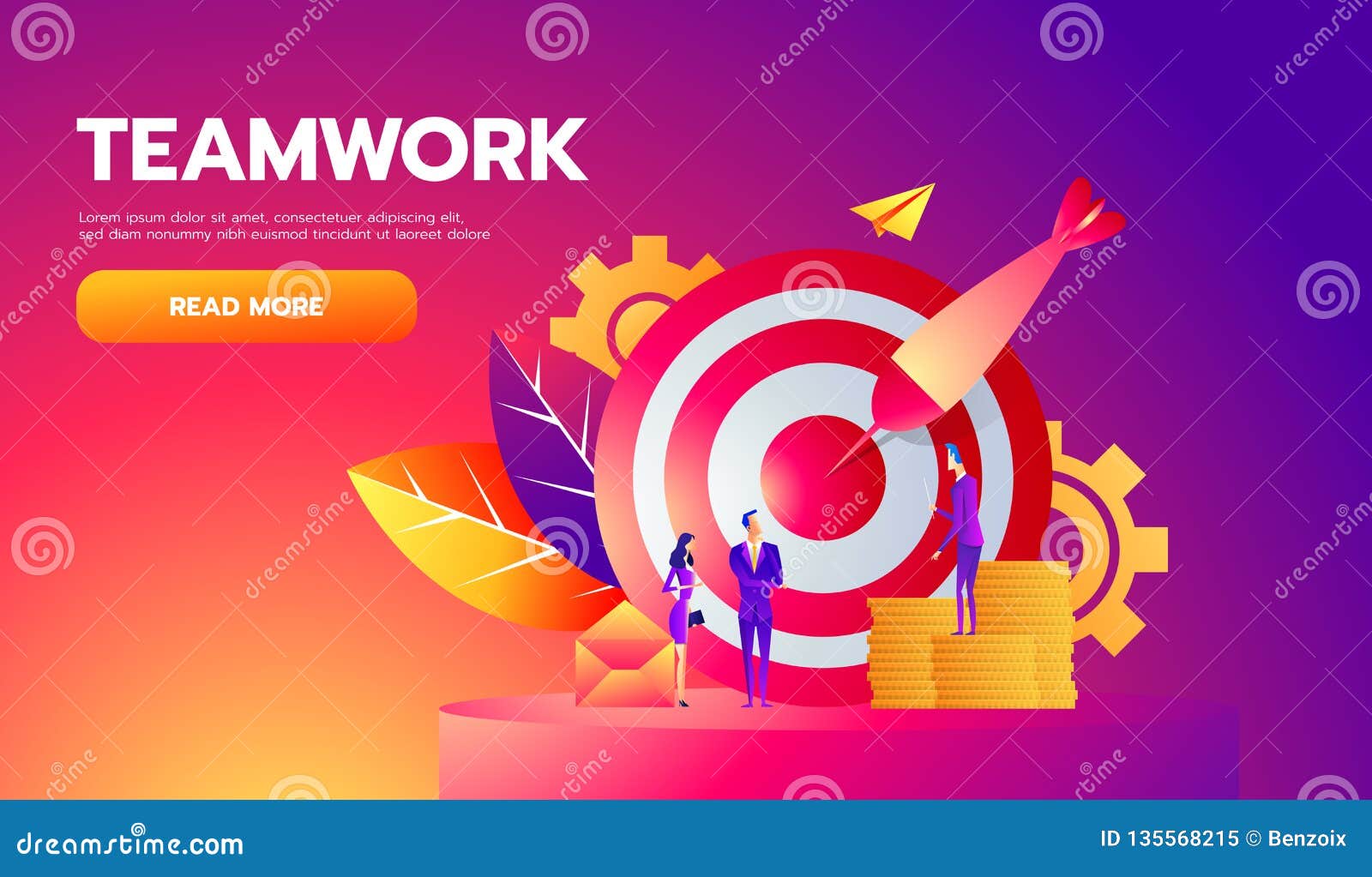 Teamwork, Successful Goal Isometric Concept. Target and Arrow. Vector ...