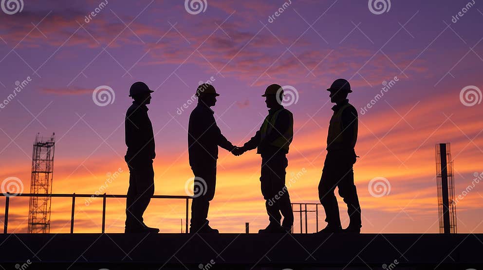 Teamwork Sunset Construction Construction Workers Sunset Teamwork ...