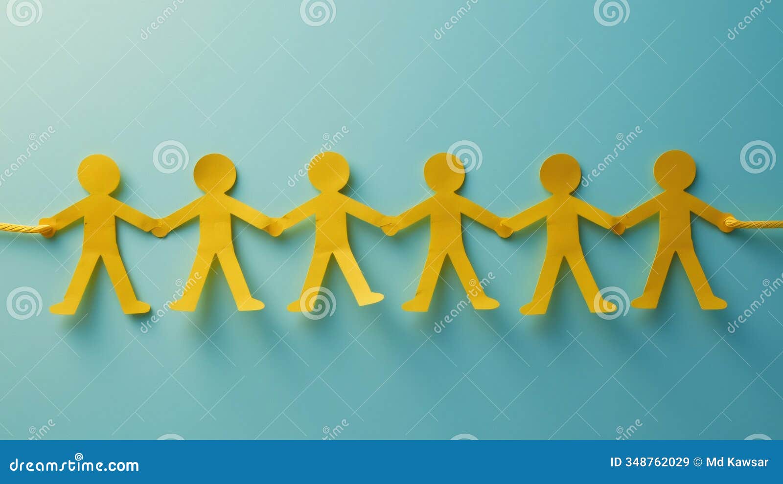 Teamwork and Support, Chain of Yellow Paper People Holding Hands on ...