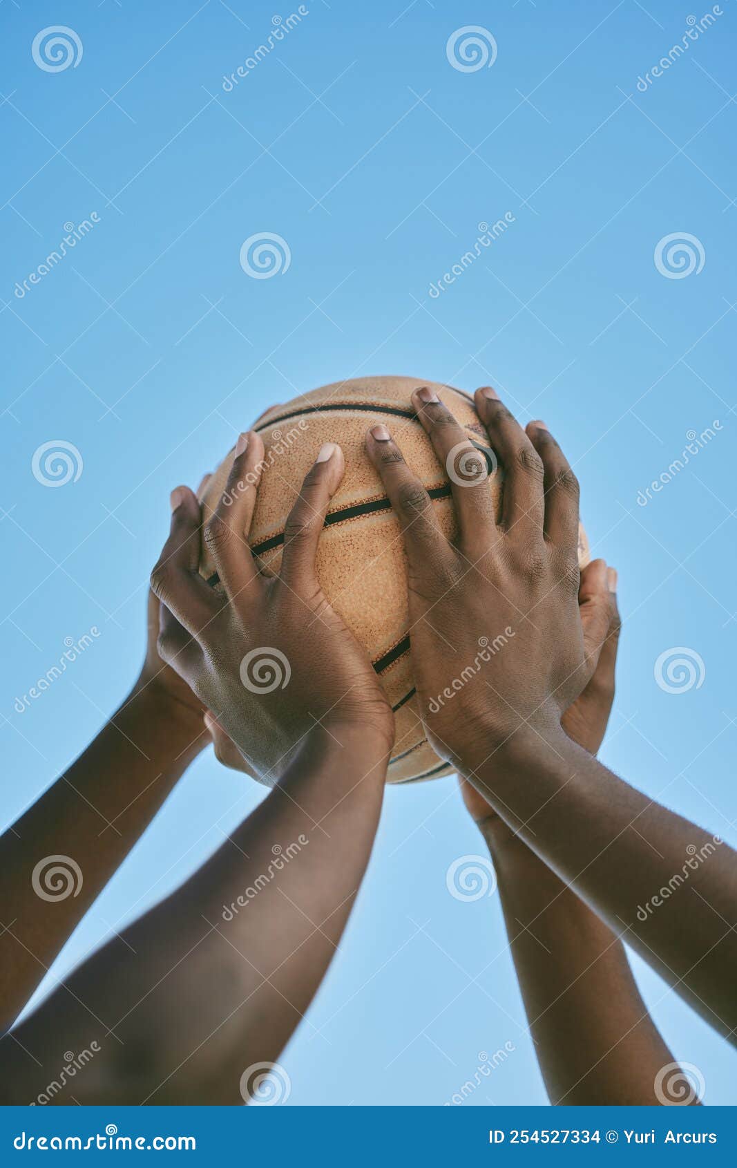 Teamwork, Support and Hands Holding a Basketball at the Start of a ...