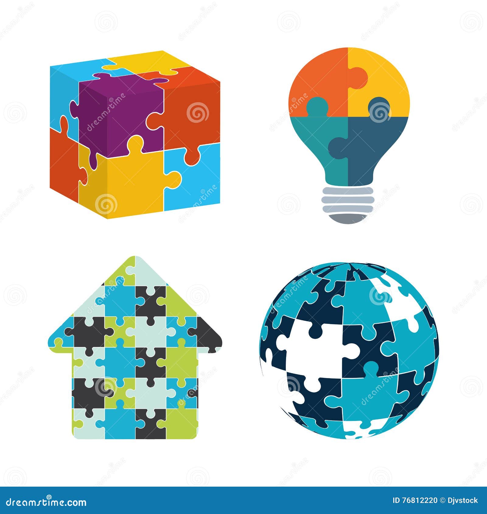 Teamwork Support Puzzle Set Design Stock Vector - Illustration of ...