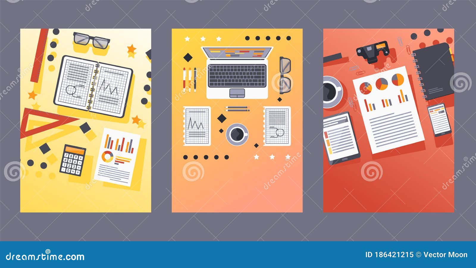 Teamwork Table Set Elements, Laptop and Note Vector Illustration ...