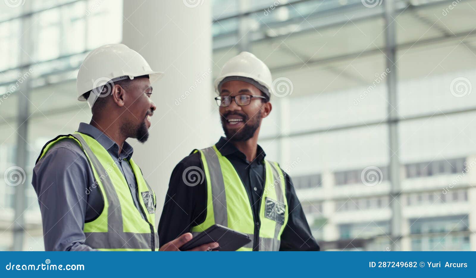 Teamwork, Tablet and Engineer People Talking about Planning, Project ...