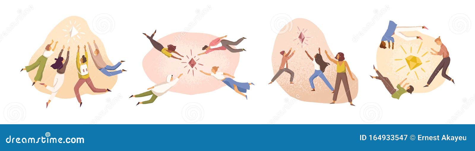 Teamwork, Target Aspiration Vector Illustrations Set. Team, Cooperation ...