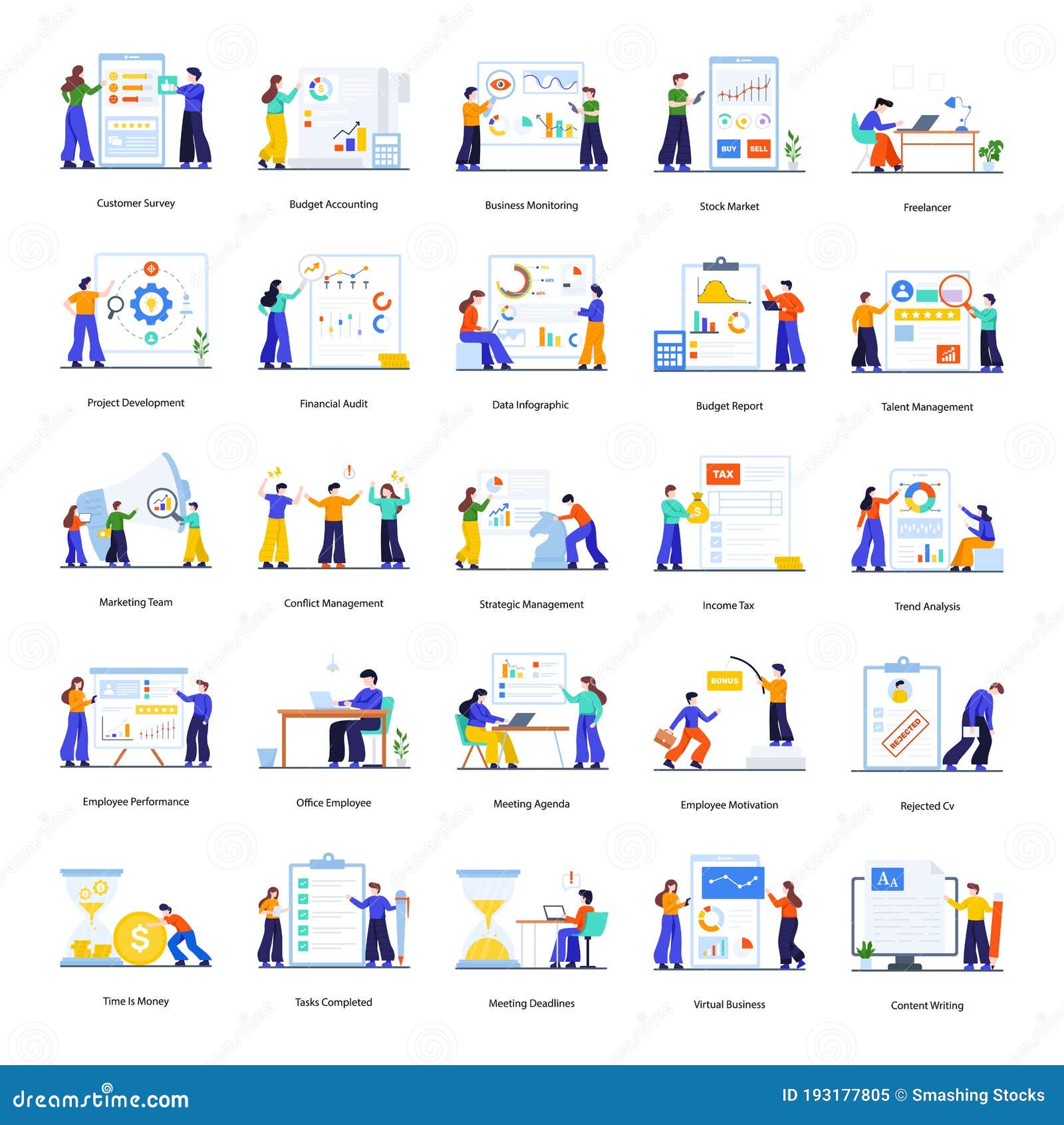 Teamwork and Team Building and Office in Flat Vectors Style Stock ...
