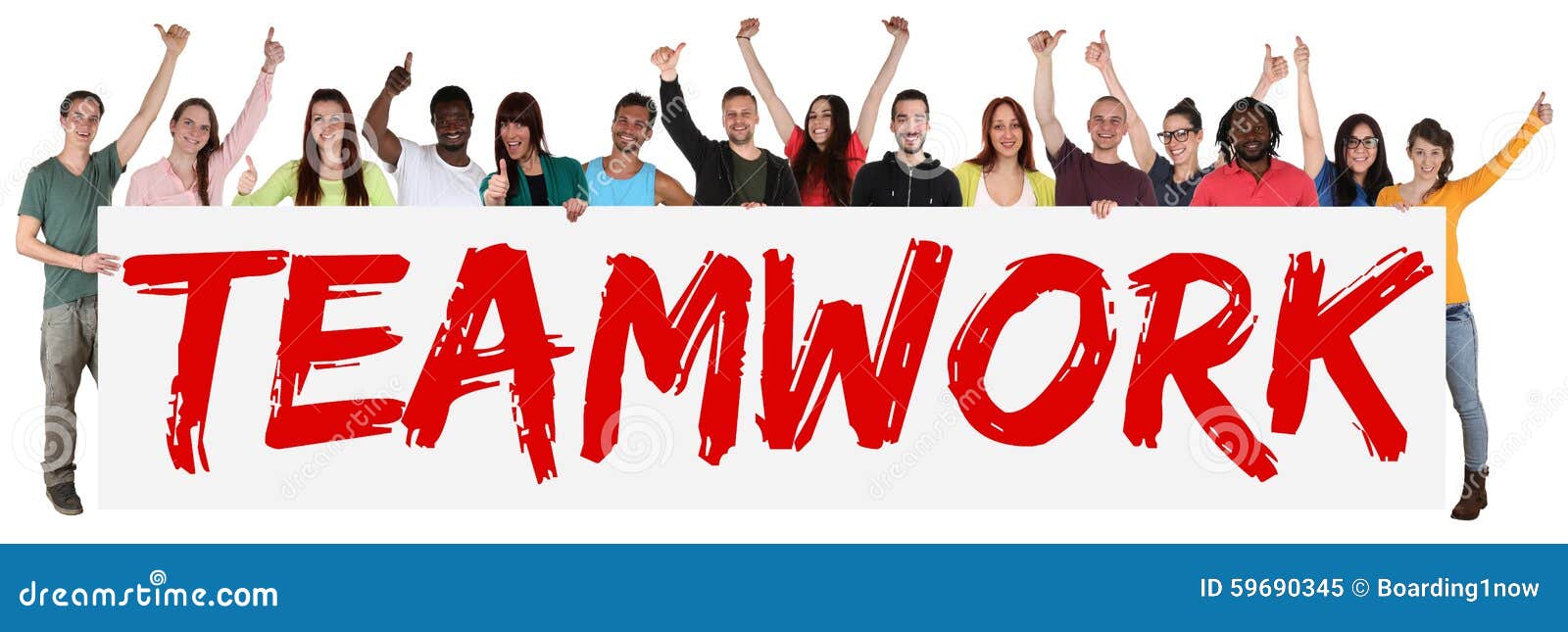 Teamwork Team Group of Young Multi Ethnic People Holding Banner Stock ...