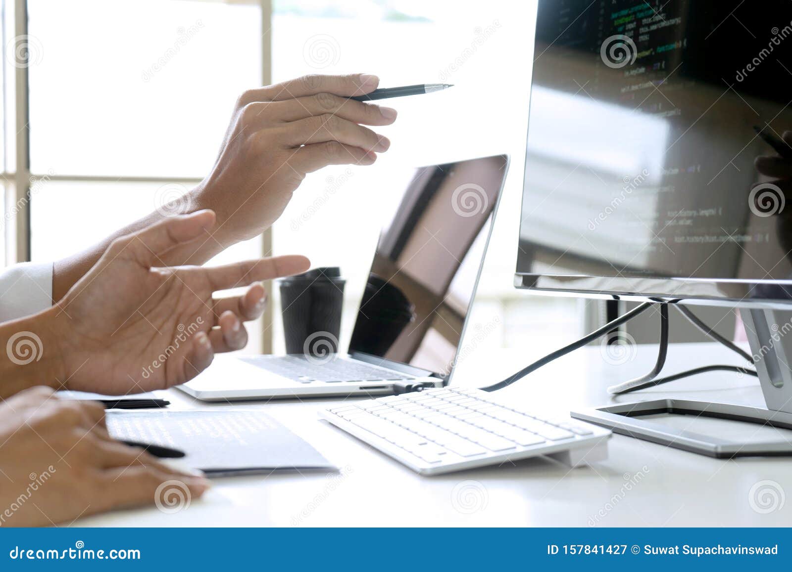 Teamwork Team Programmer Working with Computer Stock Image - Image of ...