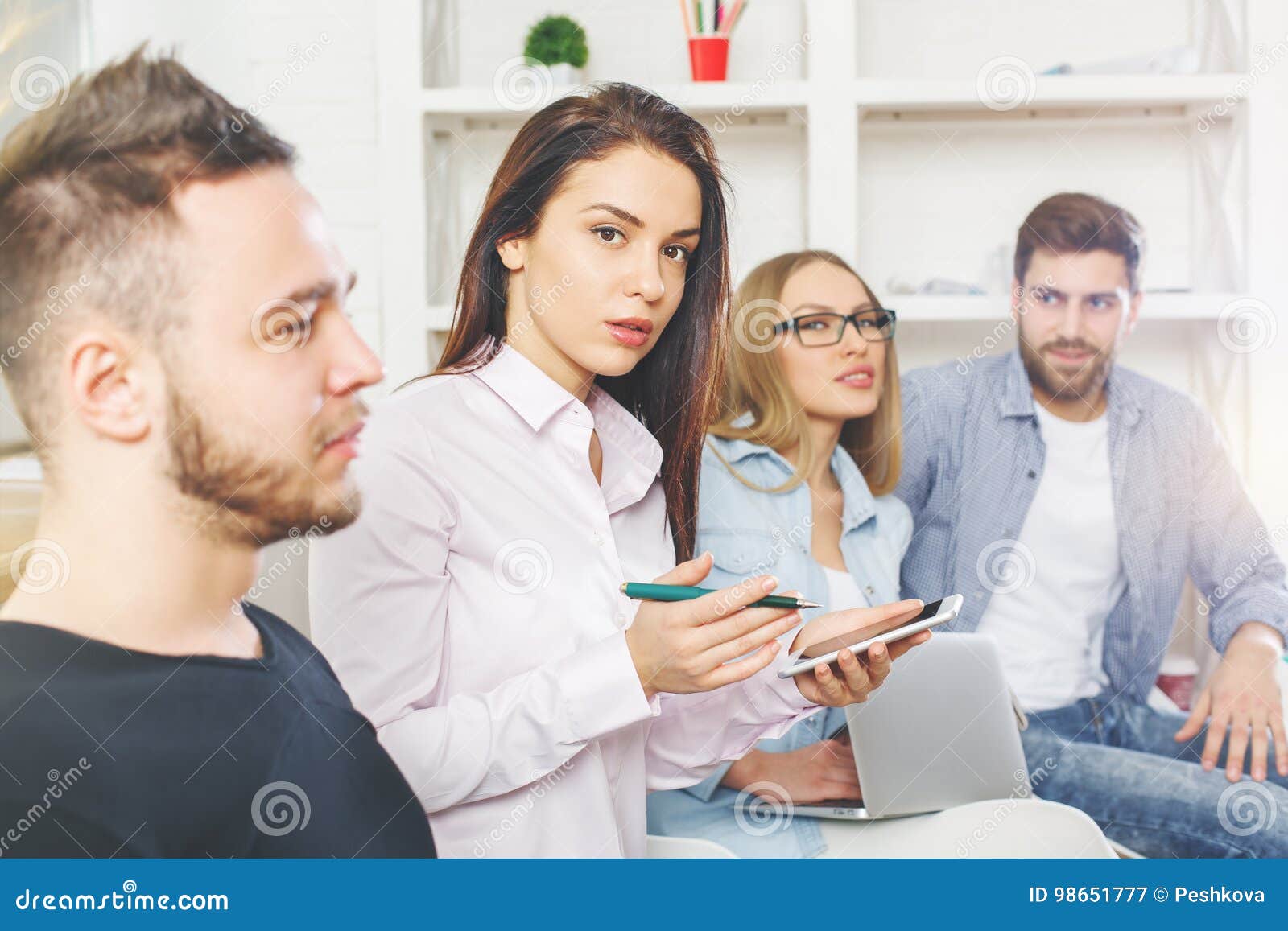 Teamwork and technology stock image. Image of people - 98651777