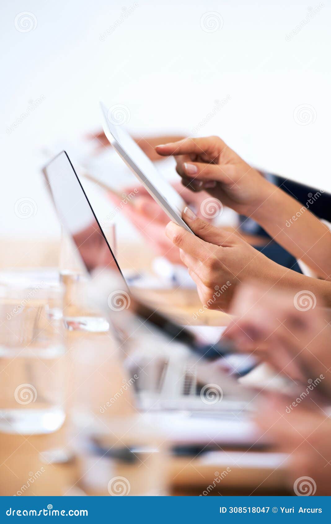 Teamwork, Technology and Hands in Office Meeting, Tablet and Laptop for ...