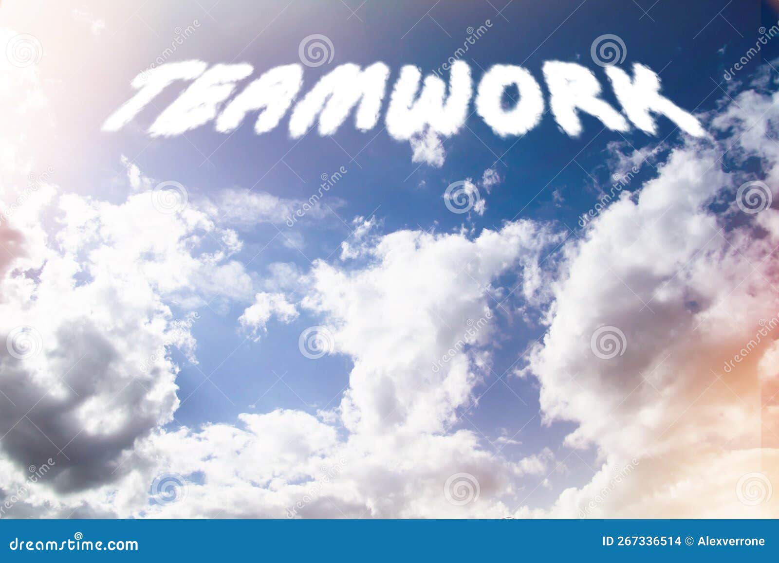 Teamwork. Text from Clouds in Sky in Bright Sunlight Stock Illustration ...