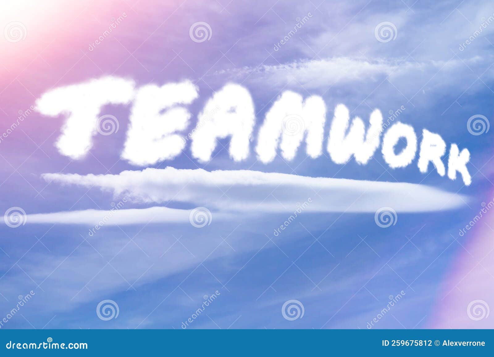 Teamwork. Text from Clouds in Sky in Bright Sunlight Stock Illustration ...