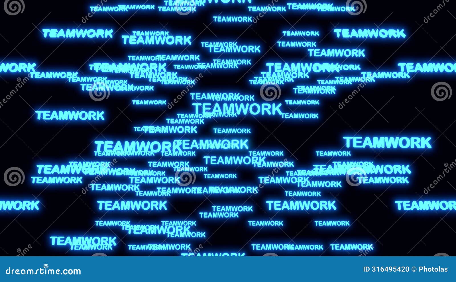 TEAMWORK Text Inside Rotating Clouds of Neon Holographic Words. High ...