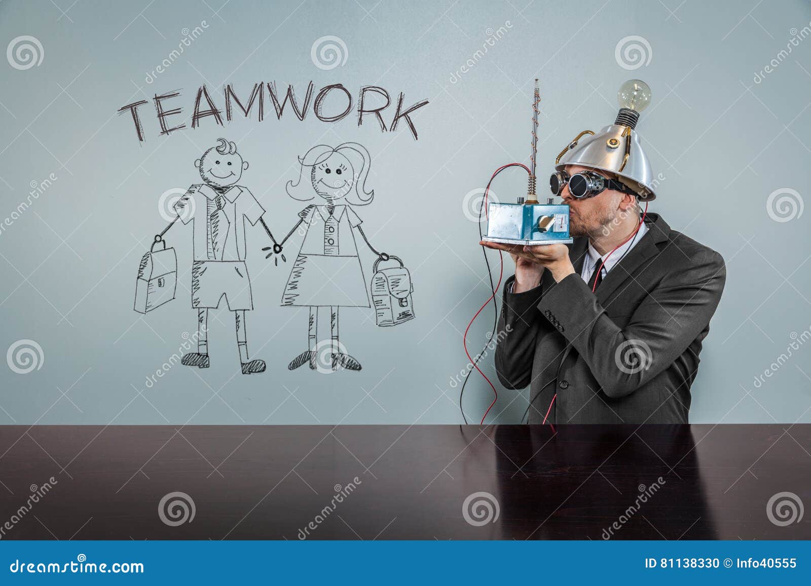 Teamwork Text with Vintage Businessman Stock Photo - Image of ...