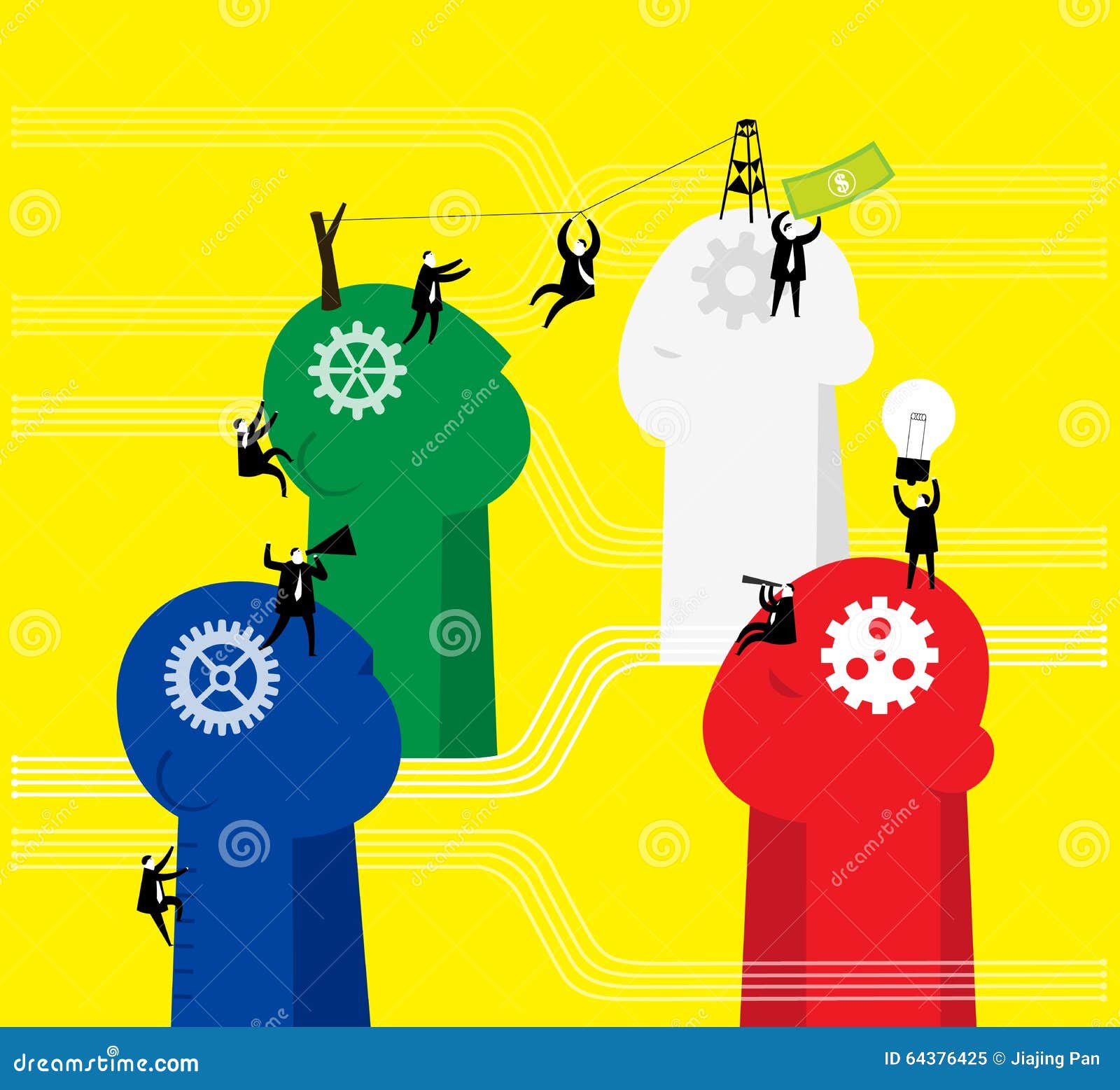 Teamwork : Thought Transfer Stock Illustration - Illustration of male ...