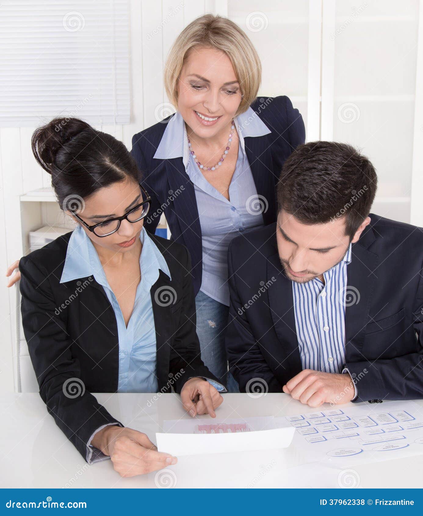 Teamwork between Three Business People at Desk at Office. Stock Photo ...