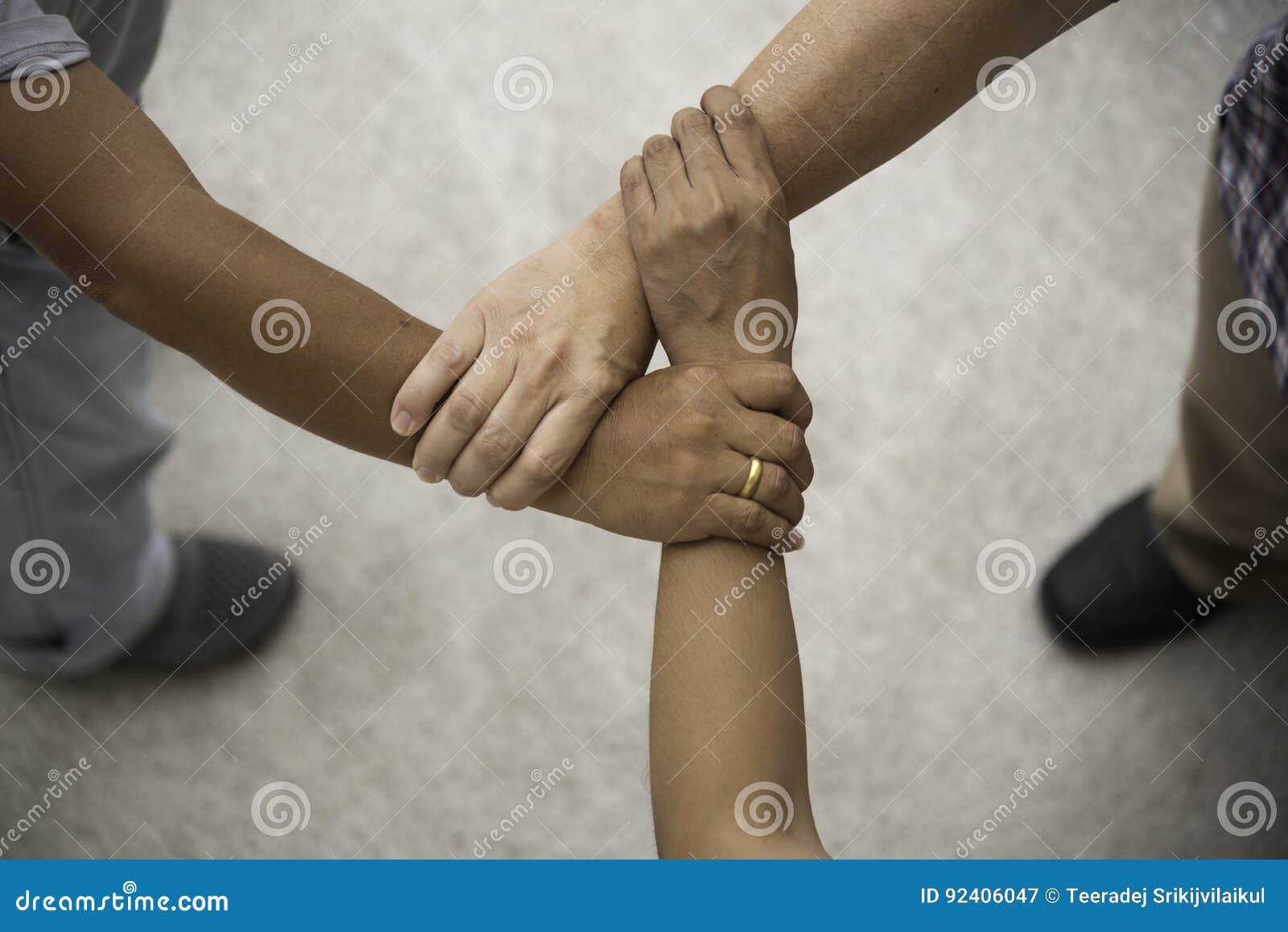 Teamwork of three people stock image. Image of hands - 92406047