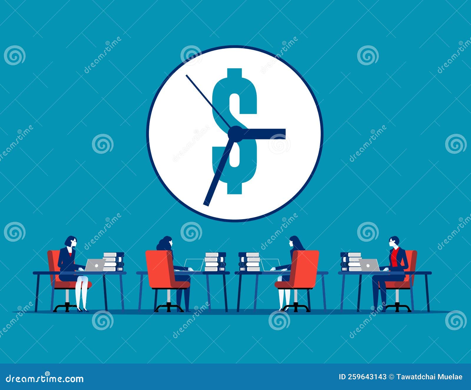 Teamwork Time and Financial Management. Business Time is Money Vector ...