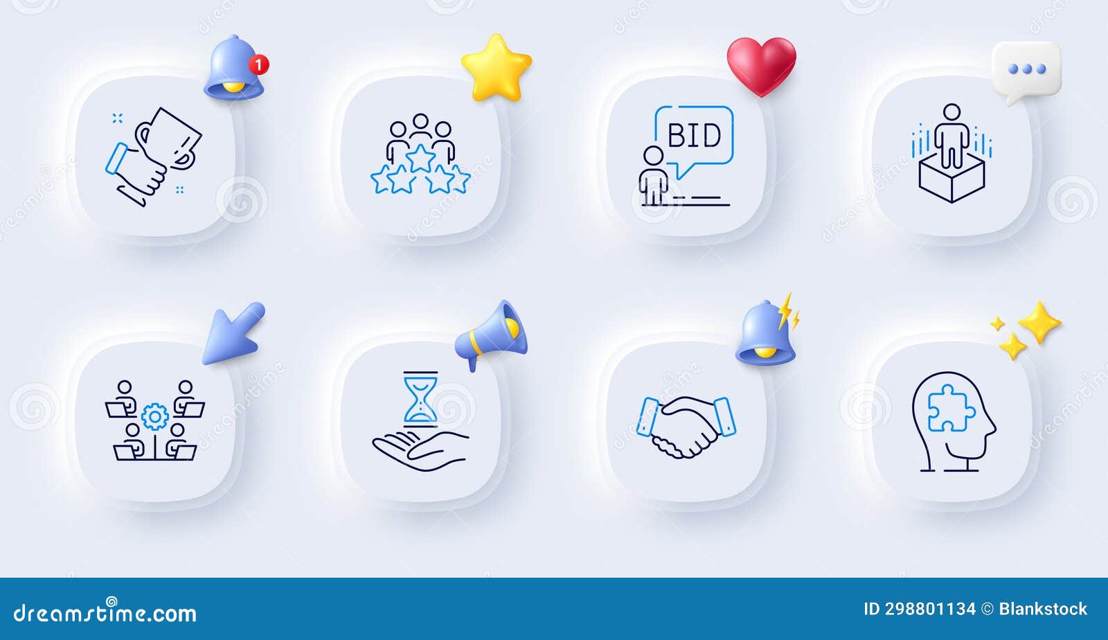 Teamwork, Time Hourglass and Employees Handshake Line Icons. for Web ...
