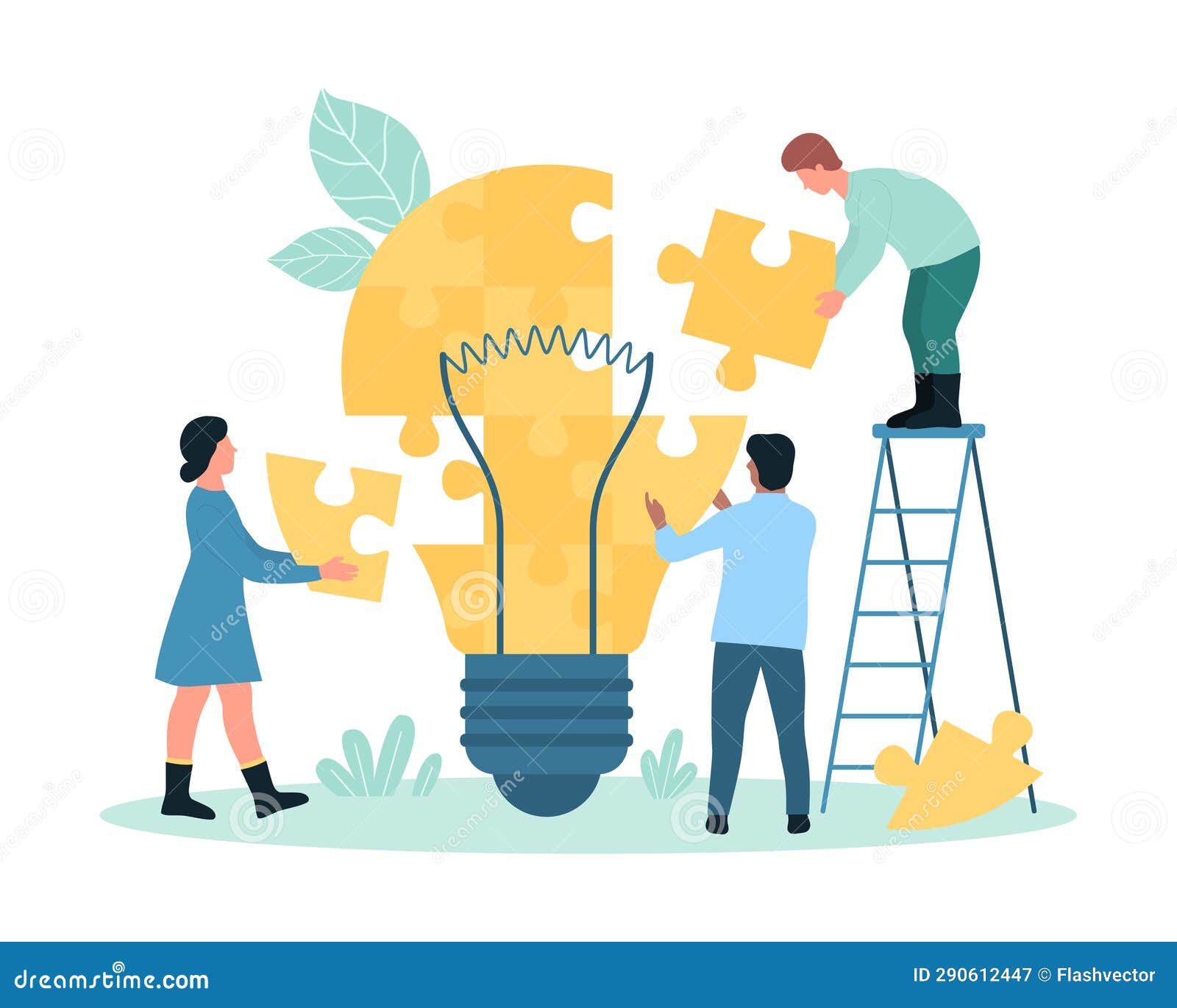 Teamwork To Develop Creative Idea, Tiny People Build Light Bulb from ...