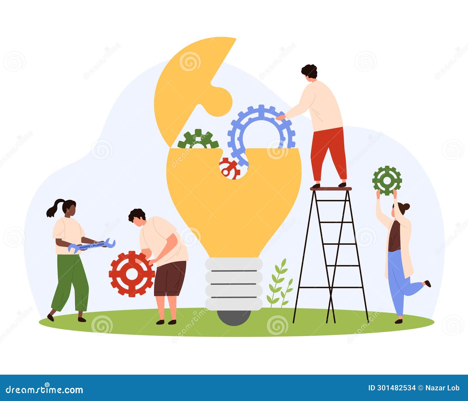 Teamwork To Develop Good Creative Idea, Tiny People Implement Project ...