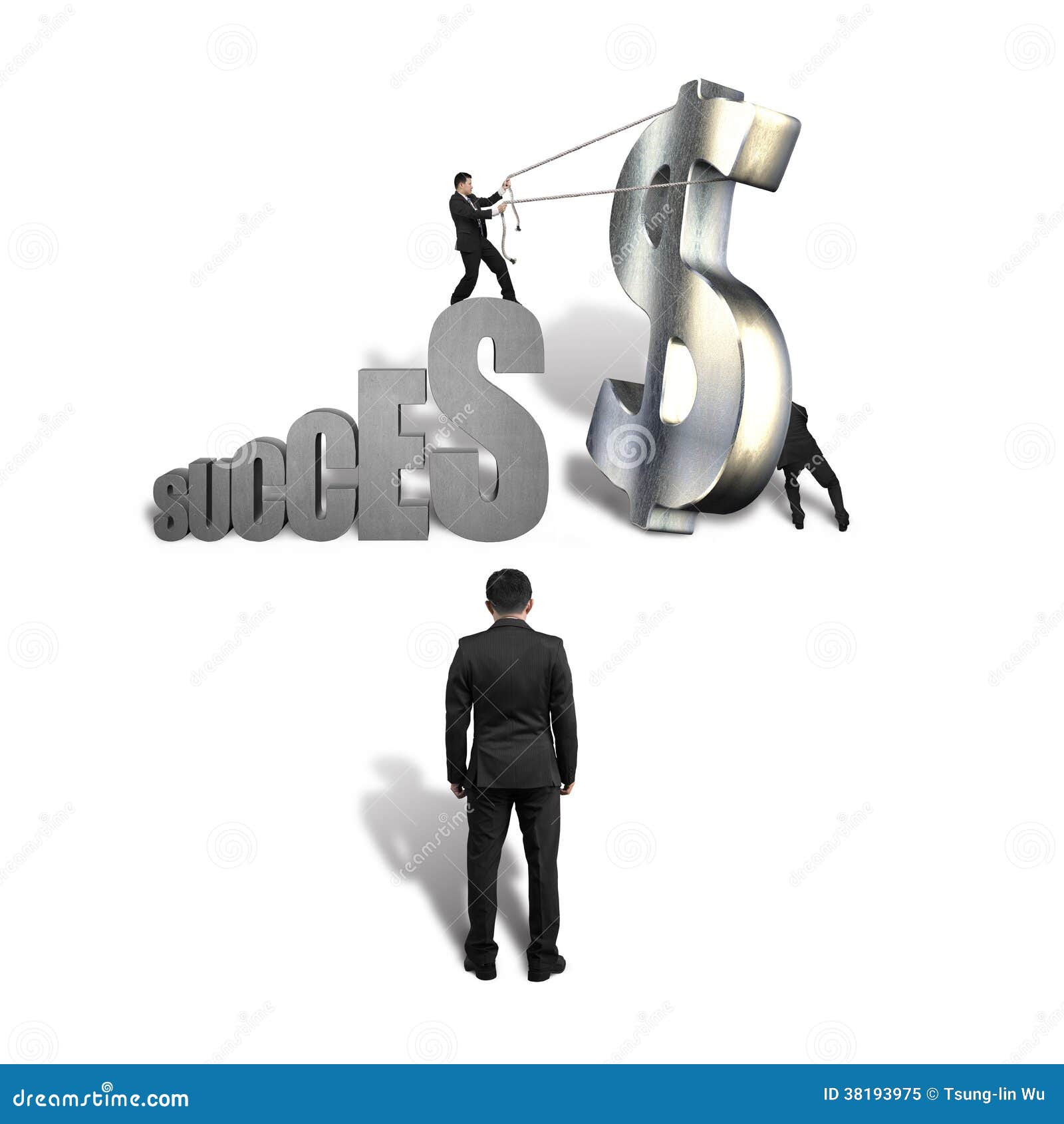 Teamwork To Standing Large Money Symbol for Success Stock Illustration ...