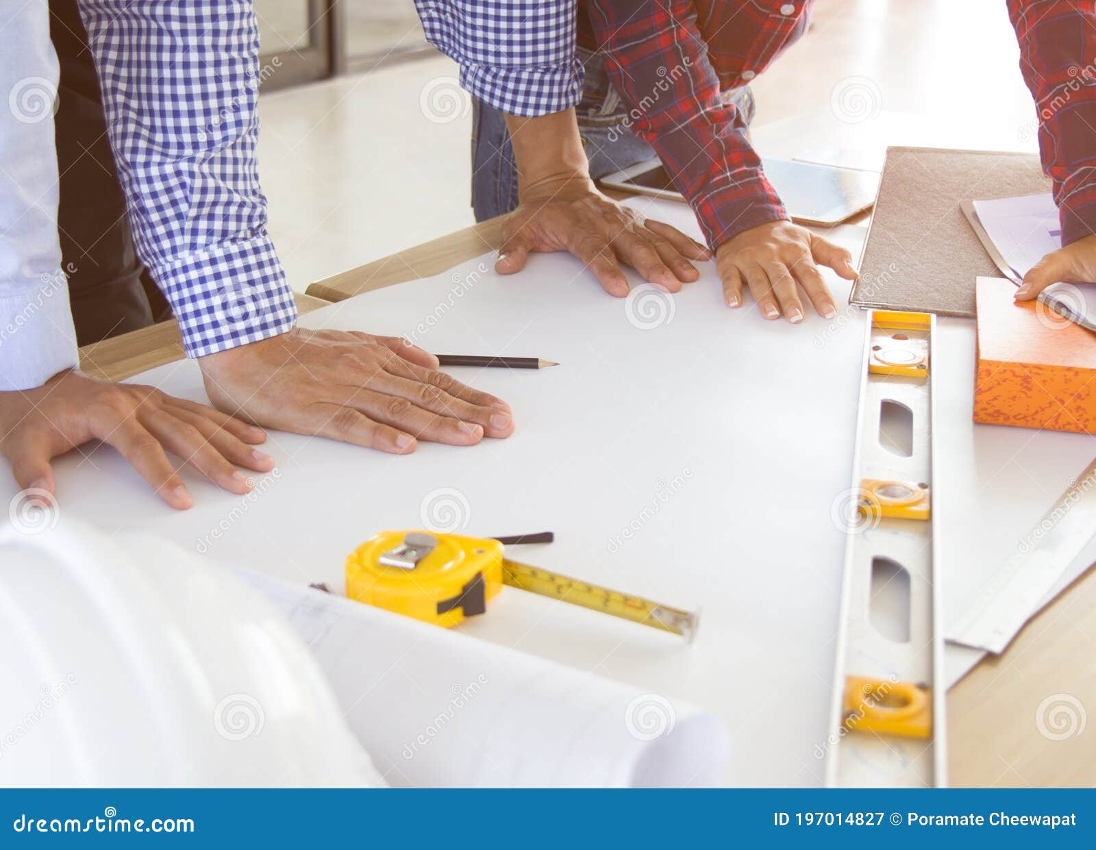 Teamwork Togetherness Unity ,Engineers in Helmets Planning New Project ...