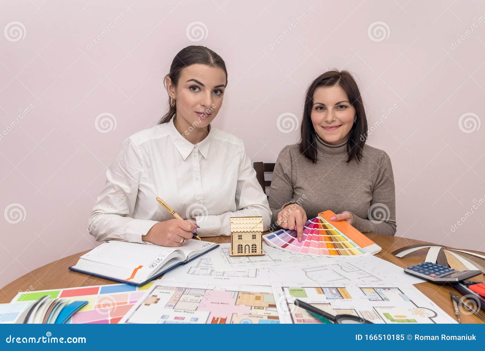 Teamwork of Two Beautiful Designers in Office Stock Image - Image of ...