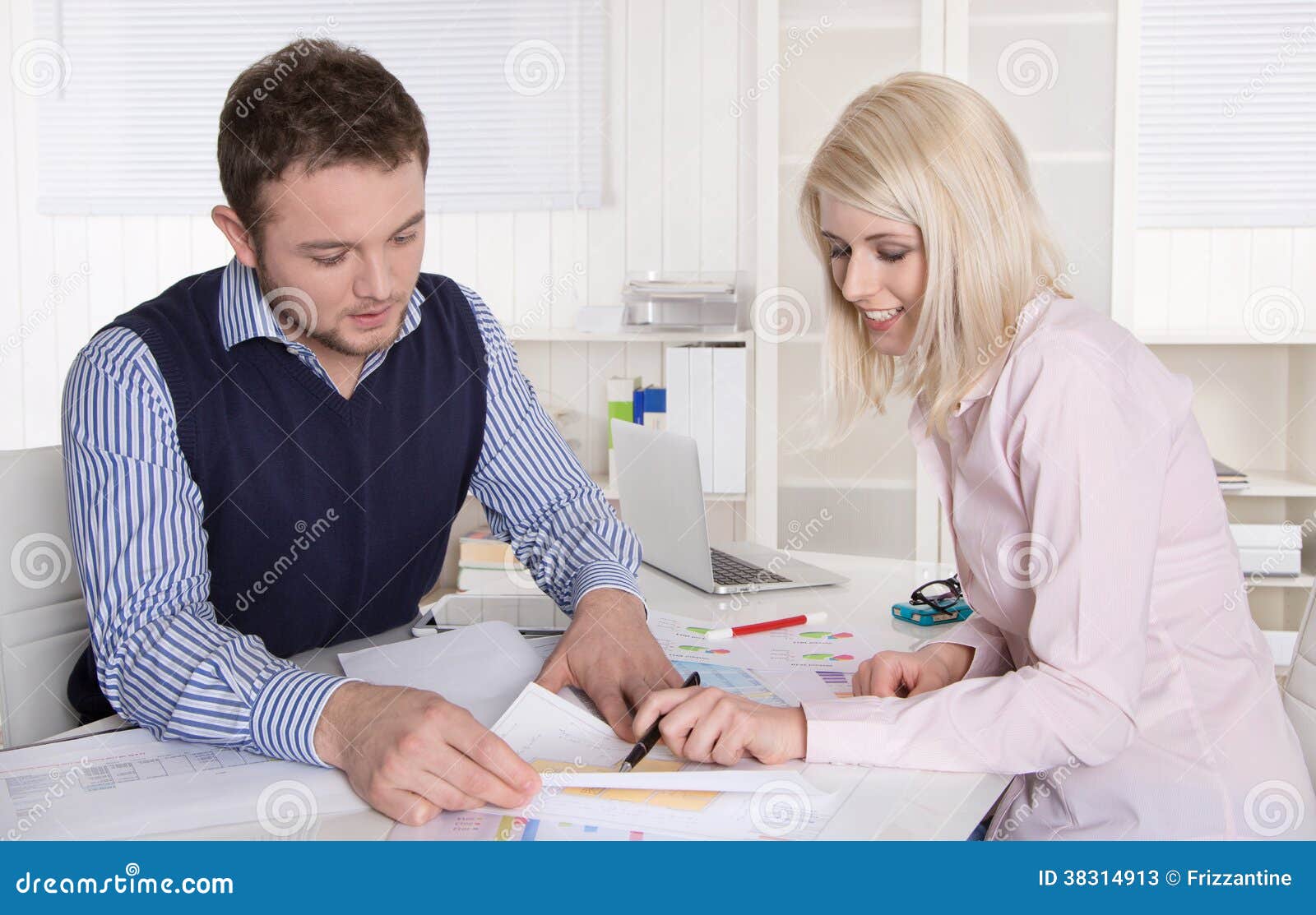 Teamwork between Two Work Colleagues at Desk at Office. Stock Image ...