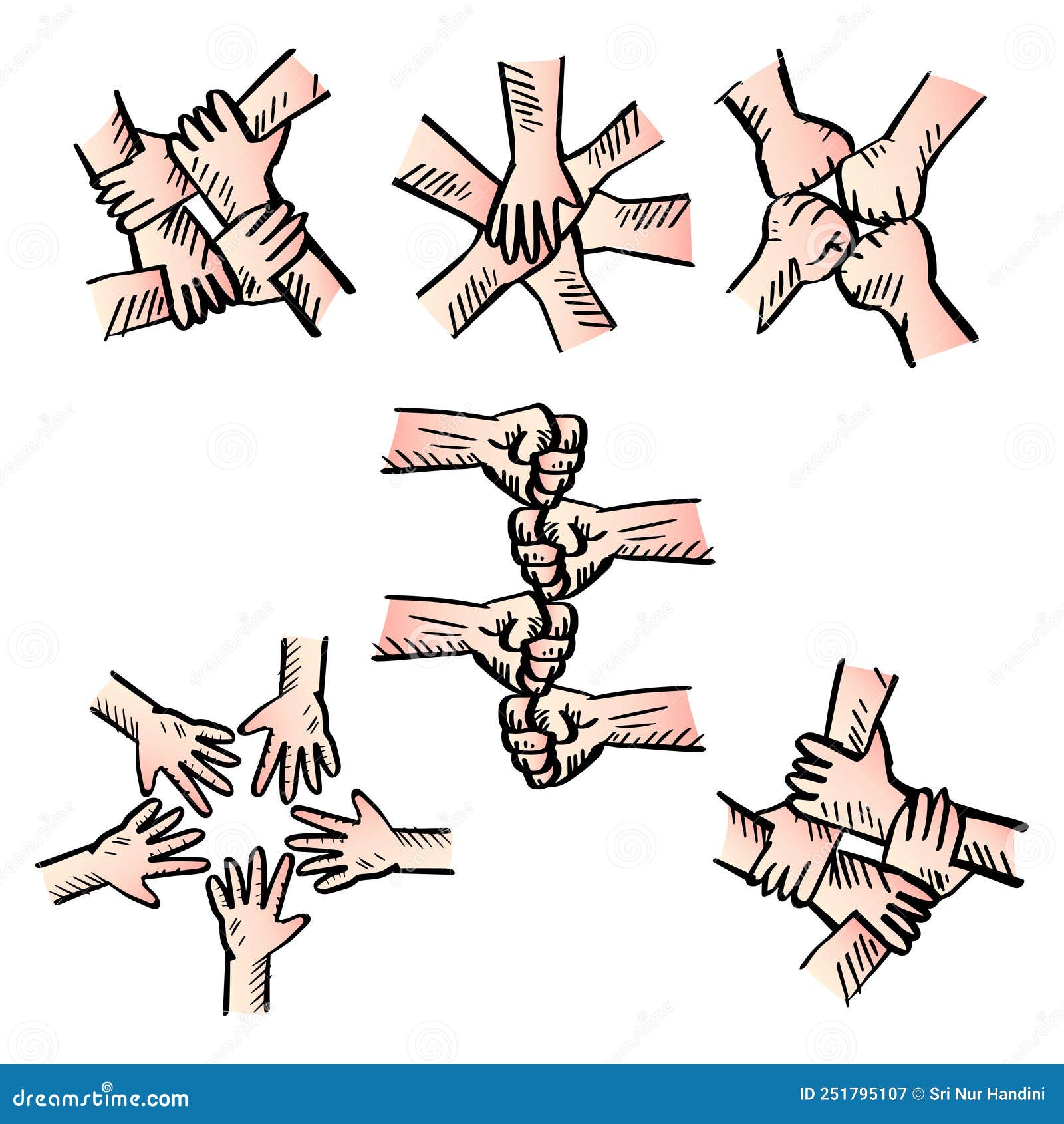 Teamwork Unity Hands Doodle Set Stock Illustration - Illustration of ...