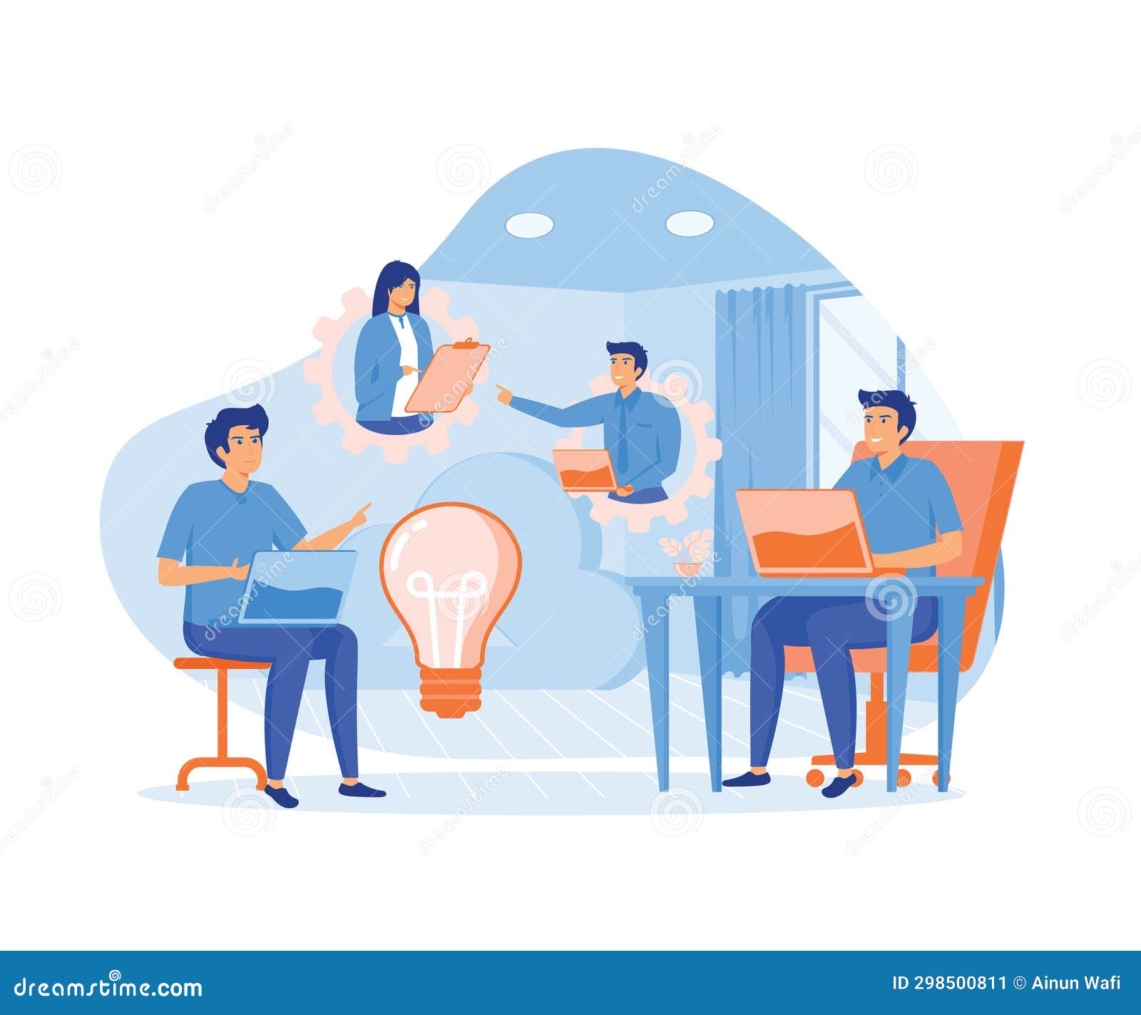 Teamwork of Users Connected by Cloud Computing and Light Bulb. Stock ...