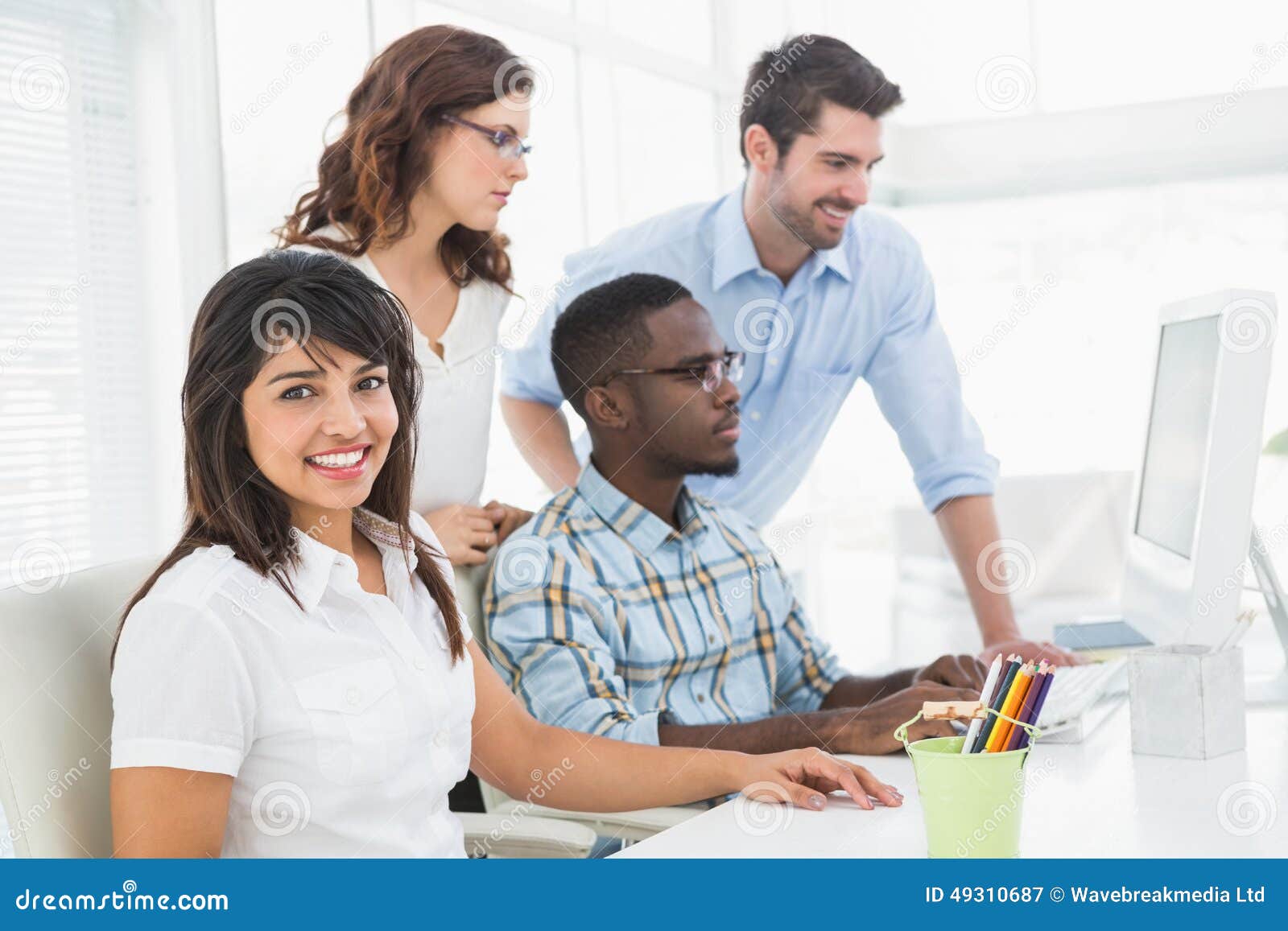 Teamwork Using Computer Monitor Together Stock Image - Image of ...