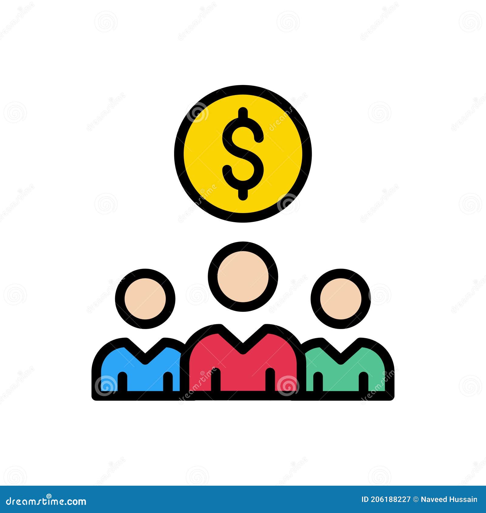 Teamwork Vector Line Colour Icon Stock Vector - Illustration of people ...