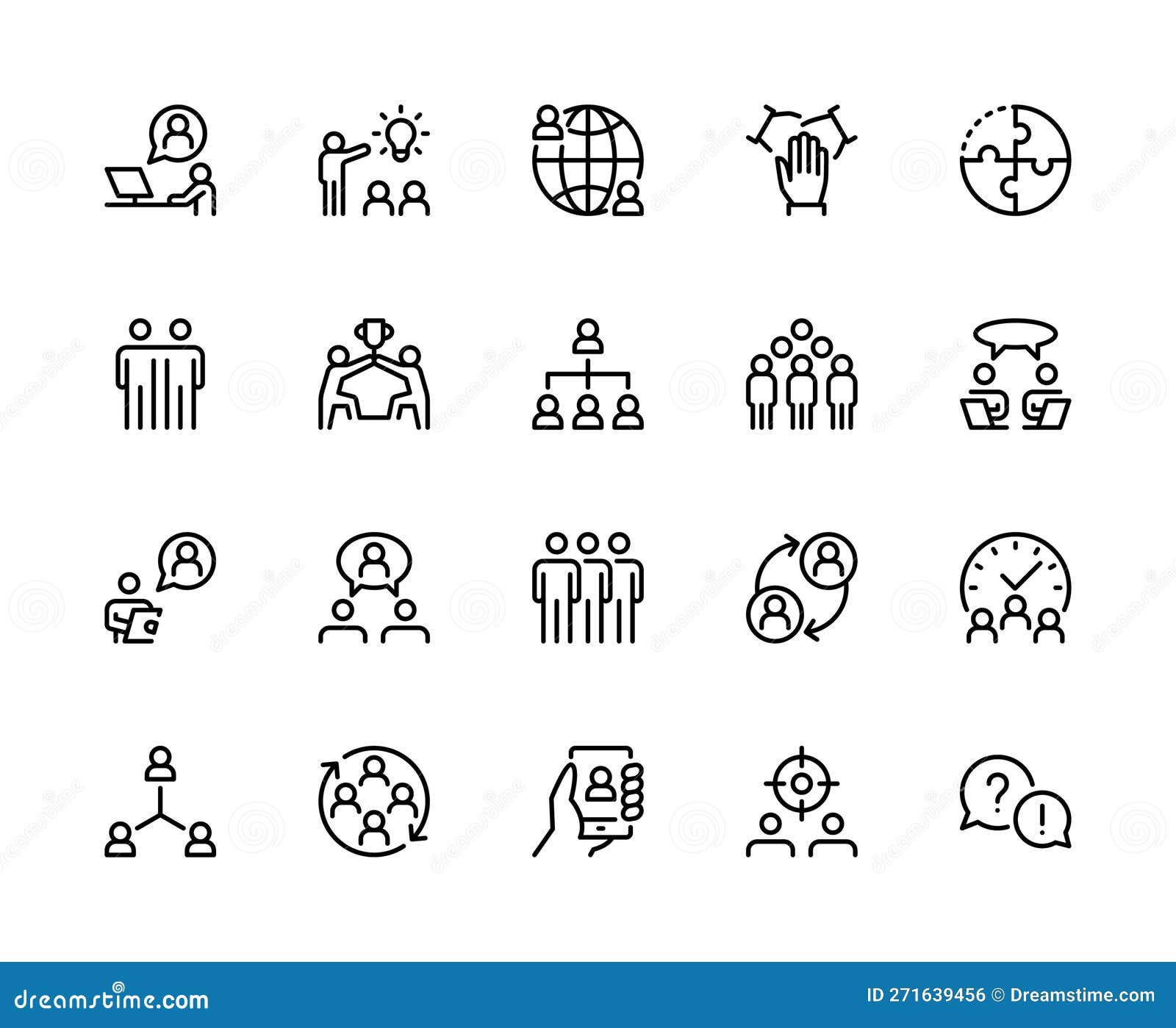 Teamwork Vector Line Icons. Isolated Icon Collection on White ...